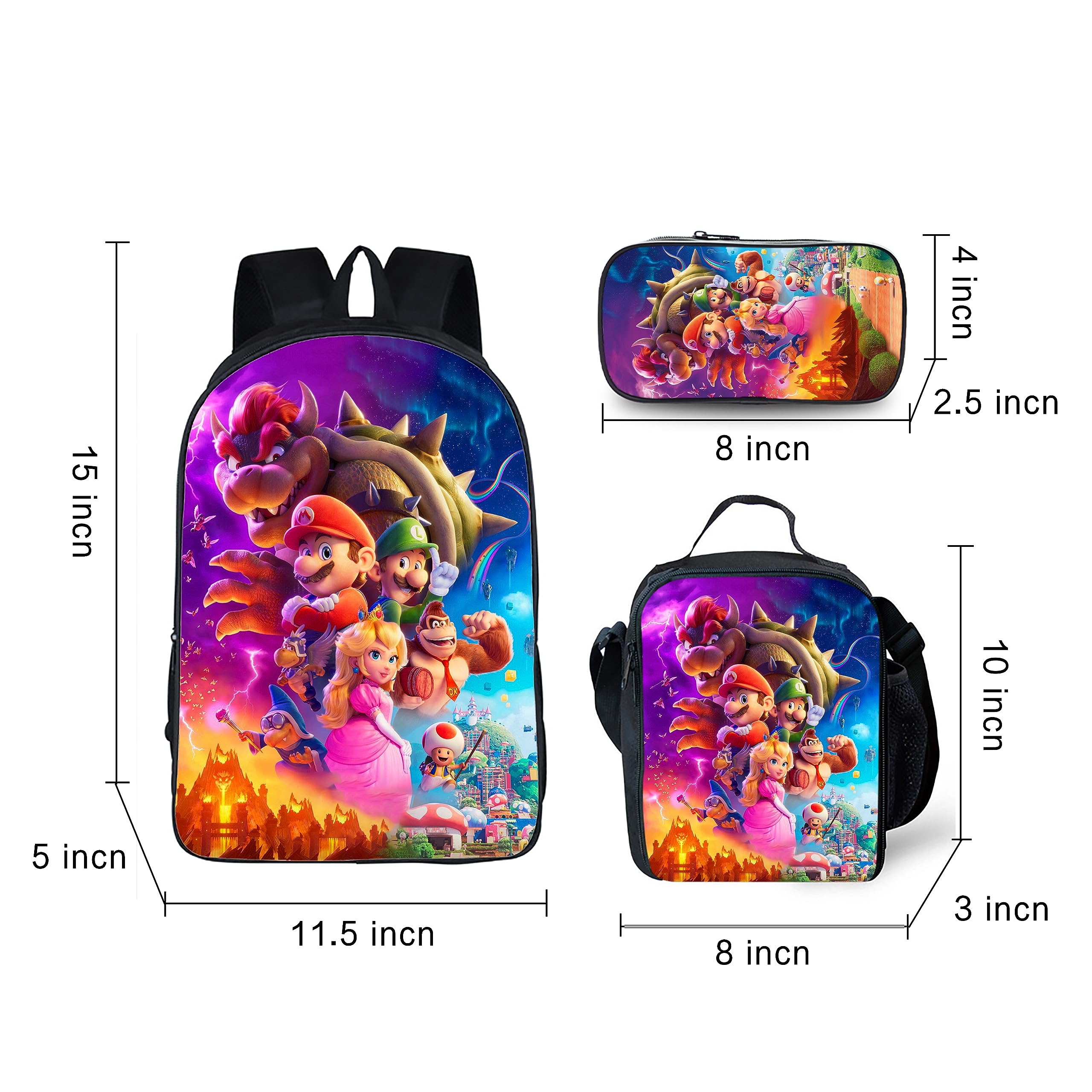 Cartoon Backpack 3pcs Set Game Backpacks Pencil Bag Lunch Bag School Bag For Boys And Girls Super-001