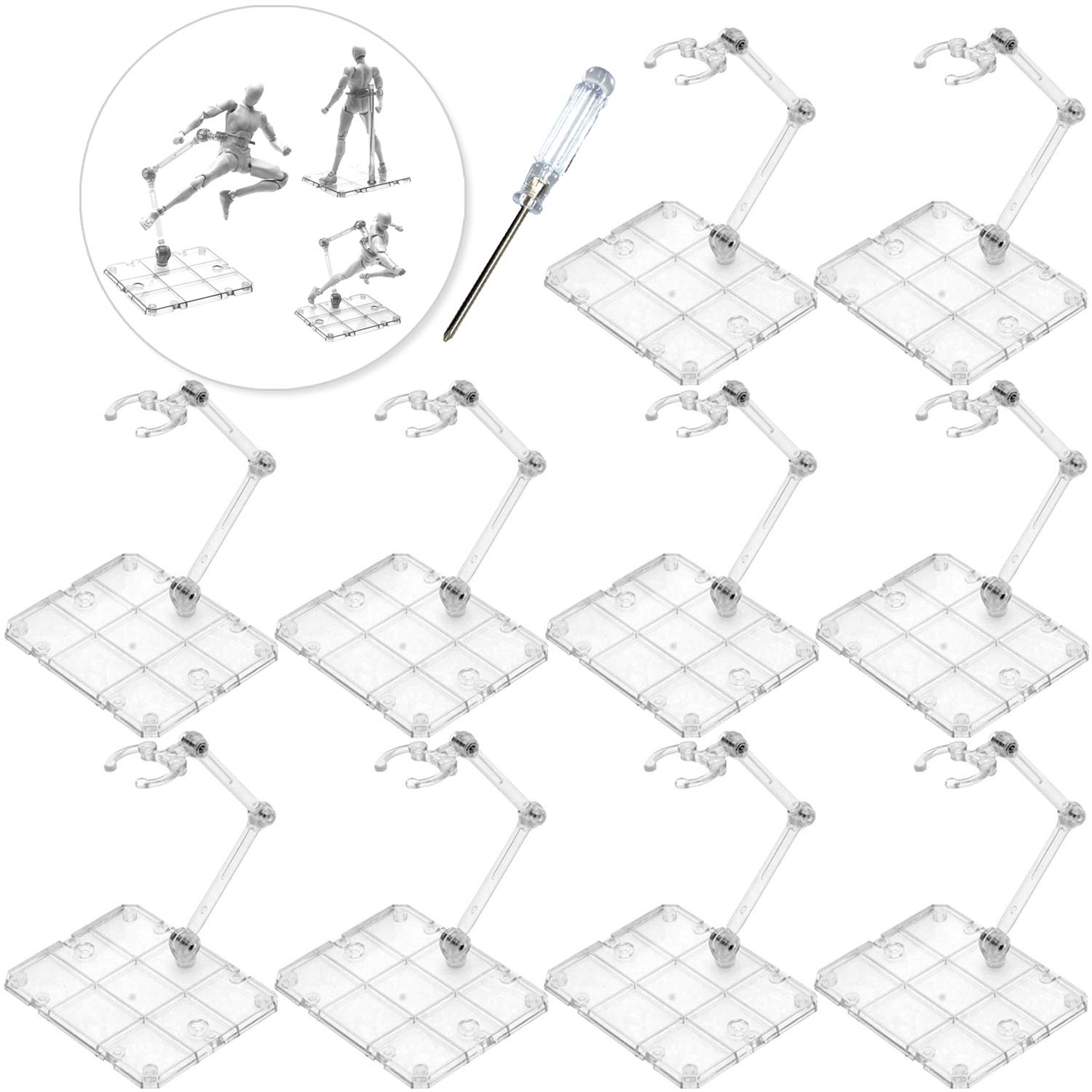 XISTEST Action Figure Stand, 10 PCS Assembly Action Figure Display Holder Base Doll Model Support Stand Compatible with HG RG SD SHF Gundam 1/144 Toy Clear