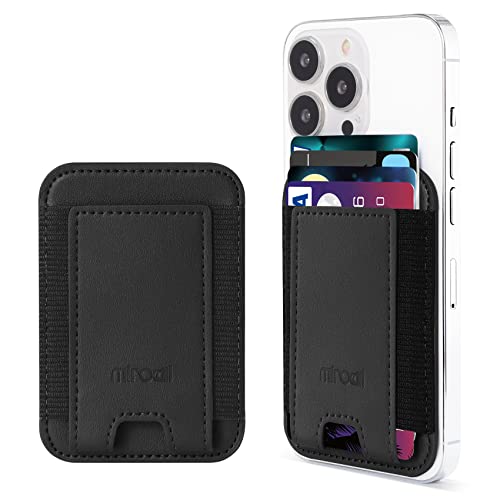 Miroddi Magnetic Card Wallet Holder with MagSafe for iPhone 14/13/12 Series, Capacity up to 6 Cards, Vegen Leather Wallet, Magnetic Card Holder, Black