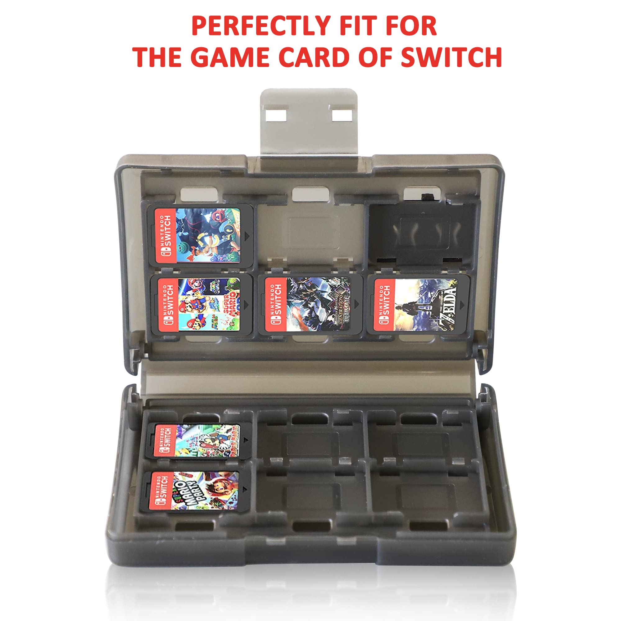 Xahpower Game Card Case Holder for Nintendo Switch, 24-in-1 Game Storage Case Compatible with Nintendo Switch/ Switch Lite/ Switch Oled Catridge Storage Box Black