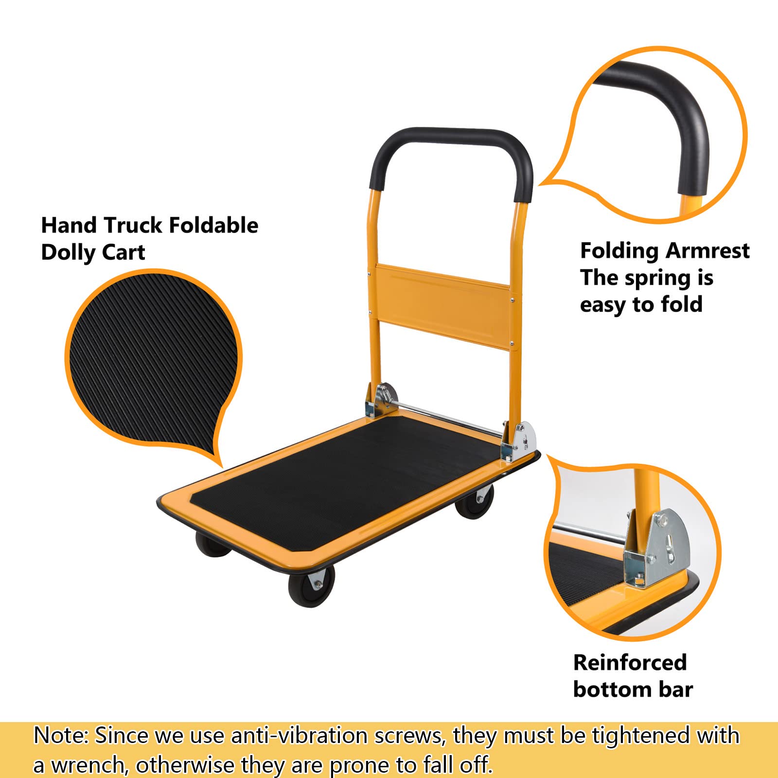 Platform Truck Hand Truck Foldable Dolly Cart for Moving Easy Storage and 360 Degree Swivel Wheels 440lbs Weight Capacity 28.7x18.5x32.3in Yellow