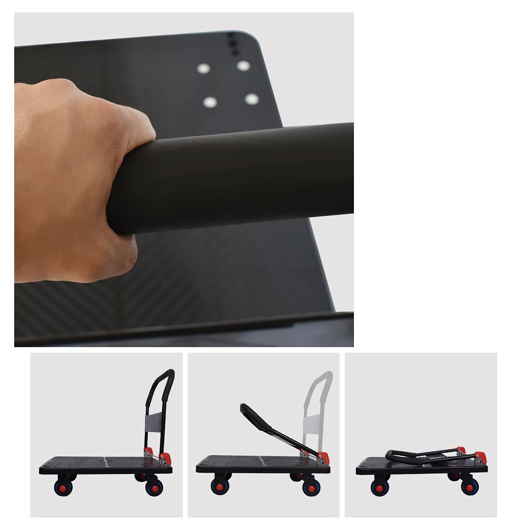 DMUNIZ Platform Trucks Flatbed Cart Silent Platform Truck Moving Push Cart with Foldable Handle and Mute Swivel Wheels for Home Office 440lbs Weight Capacity Push Cart