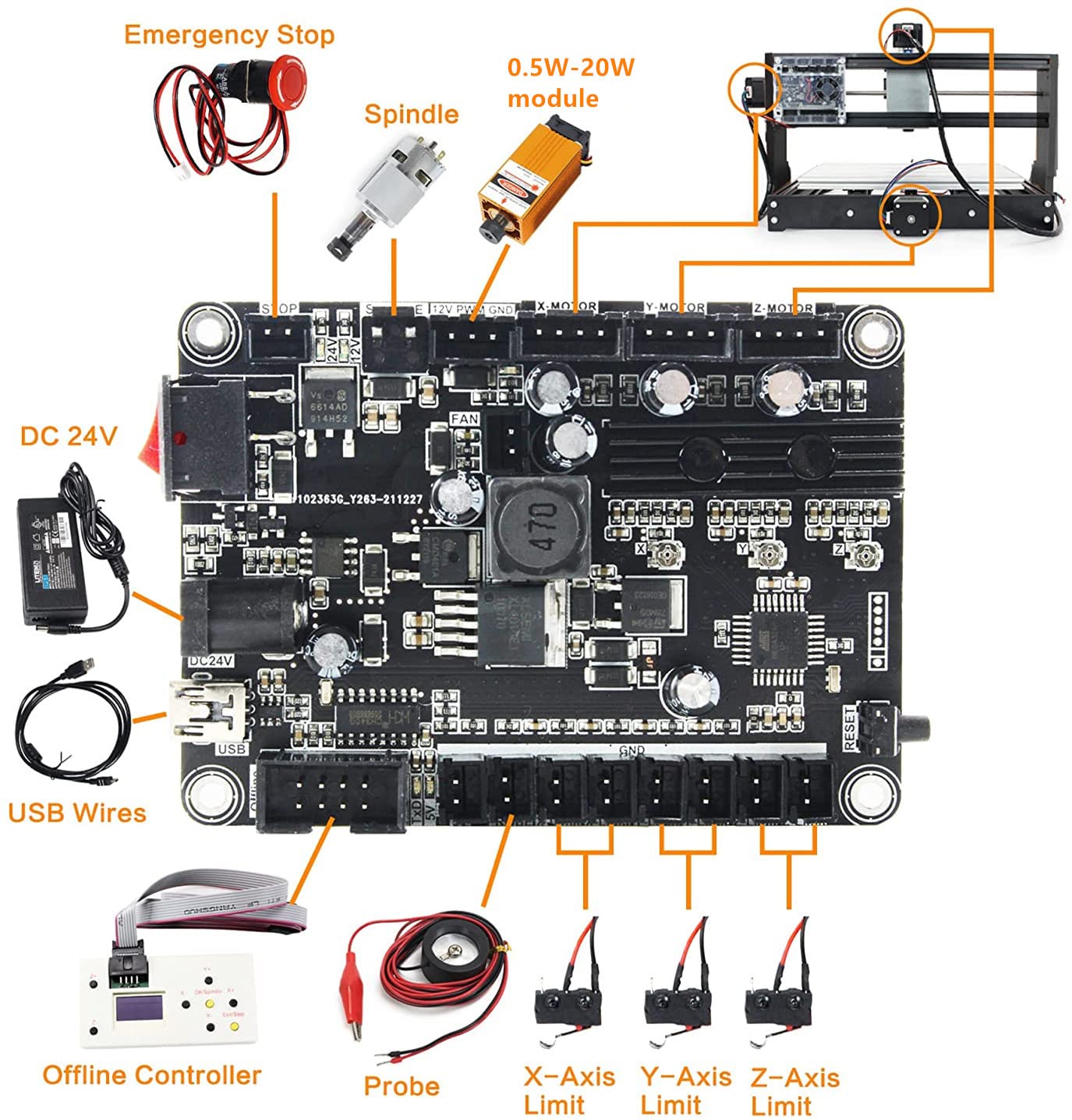 CNCTOPBAOS CNC 3018 Pro Max 3 Axis Desktop DIY Mini Wood Router Kit PCB PVC Milling Engraver Engraving Carving Machine GRBL Control with offline controller Hand Control (w/Offline Controller)