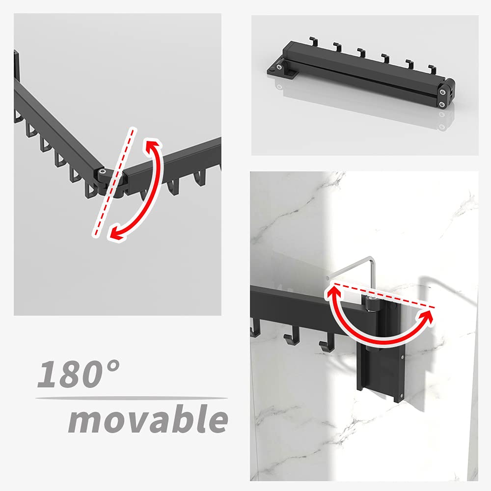 PLKO Retractable Clothes Drying Rack,Wall Mounted Clothes Hangers,Space Saver Laundry Drying Rack for Balcony,Laundry,Bathroom,Patio and Bedroom (2-Pole Black)