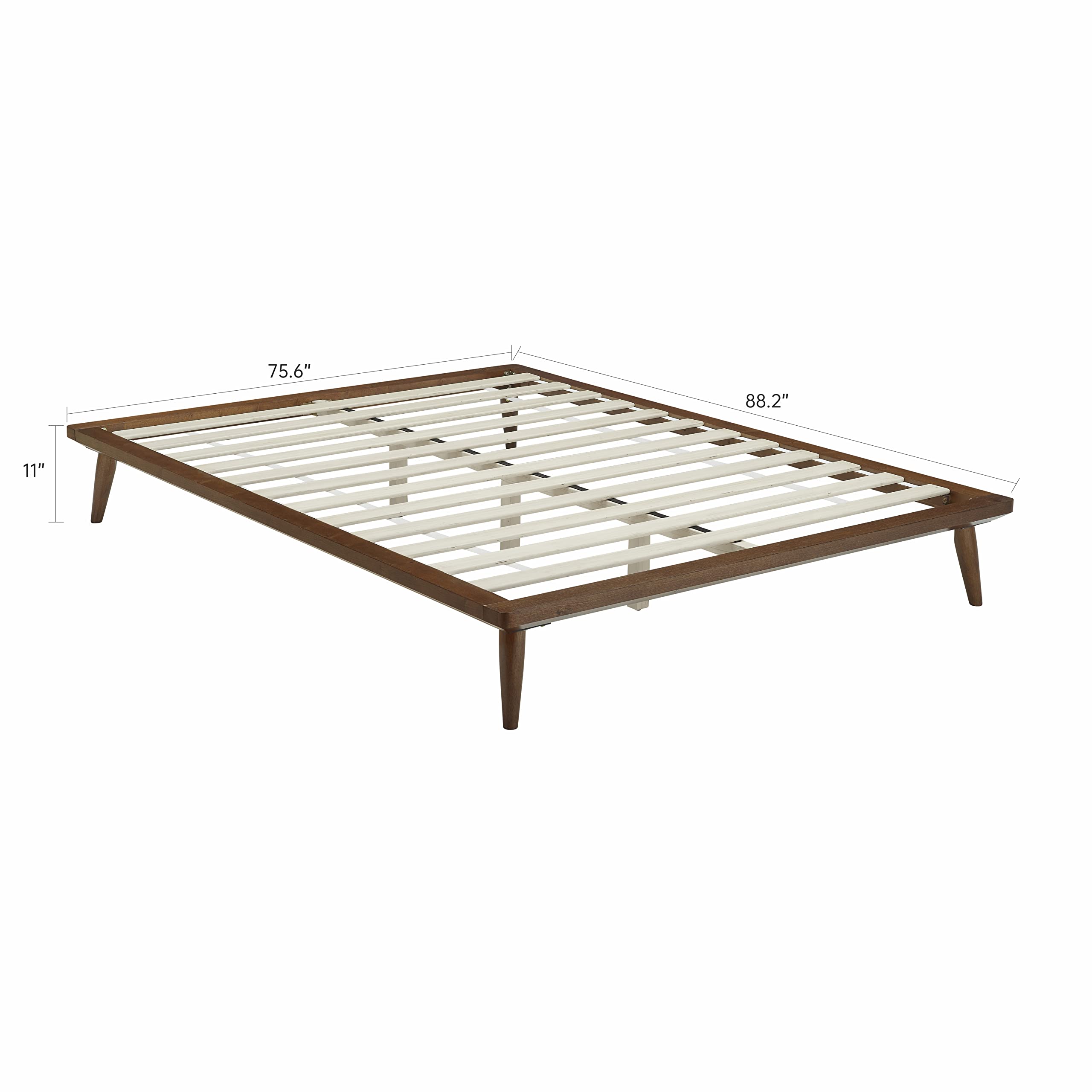 BIKAHOM Mia Wood Platform King Bed Frame, 8.5 Inch Solid Wood Platform Bed with Under Bed Storage Space, No Box Spring Needed, Strong Wooden Slat System, Easy Assembly, Bedroom Furniture, Walnut