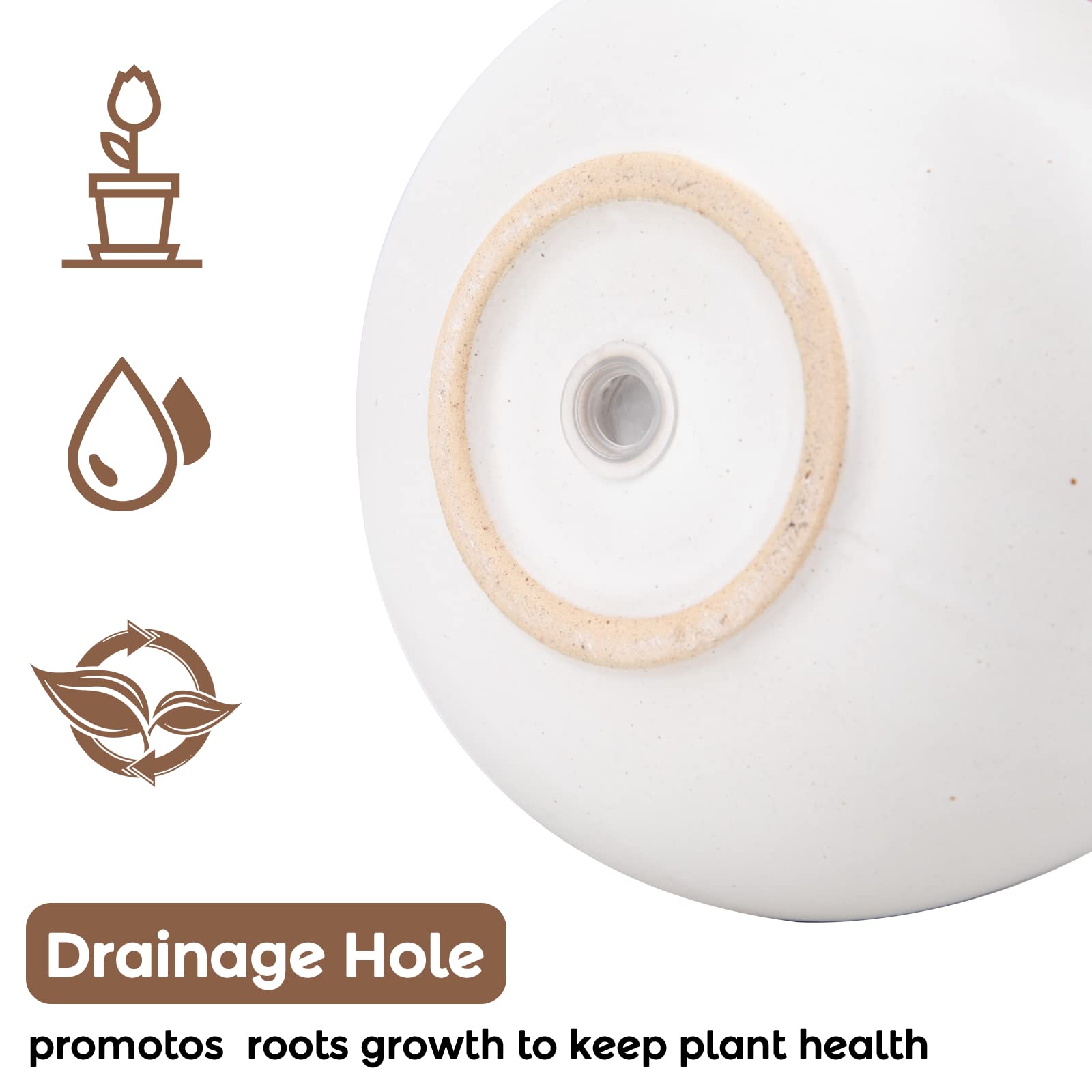 Chonsun Ceramic Planter with Saucer 6 Inch Plant Pots Indoor Oudoor Planter with Drainage Hole Flower Pots Succulent Plant Pots Mid-Century Ceramic Planter White
