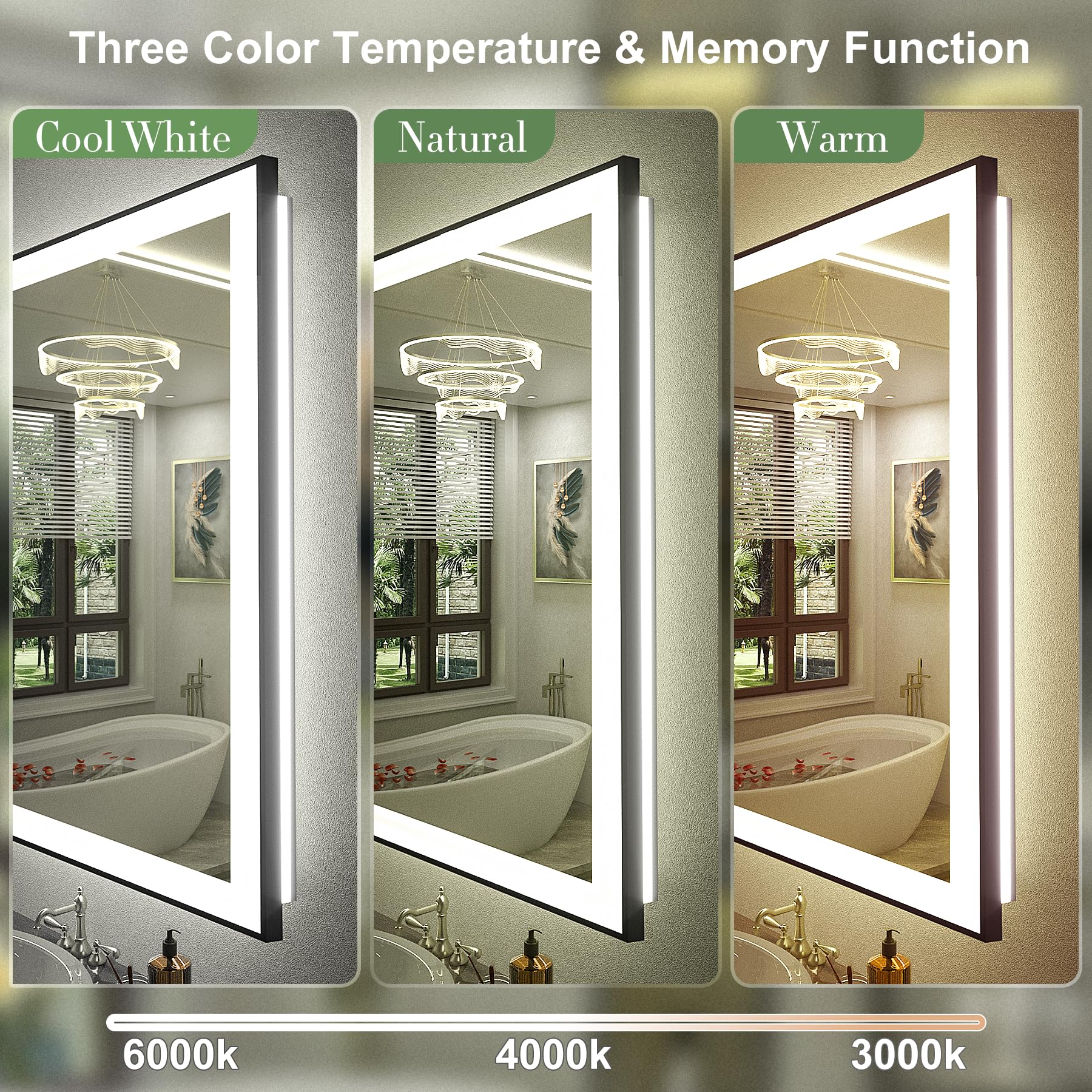 CHARMOR 60x28 LED Mirror for Bathroom, Large Framed Lighted Mirror for Wall, Dimmable, Anti-Fog (Backlit and Front Lighted)