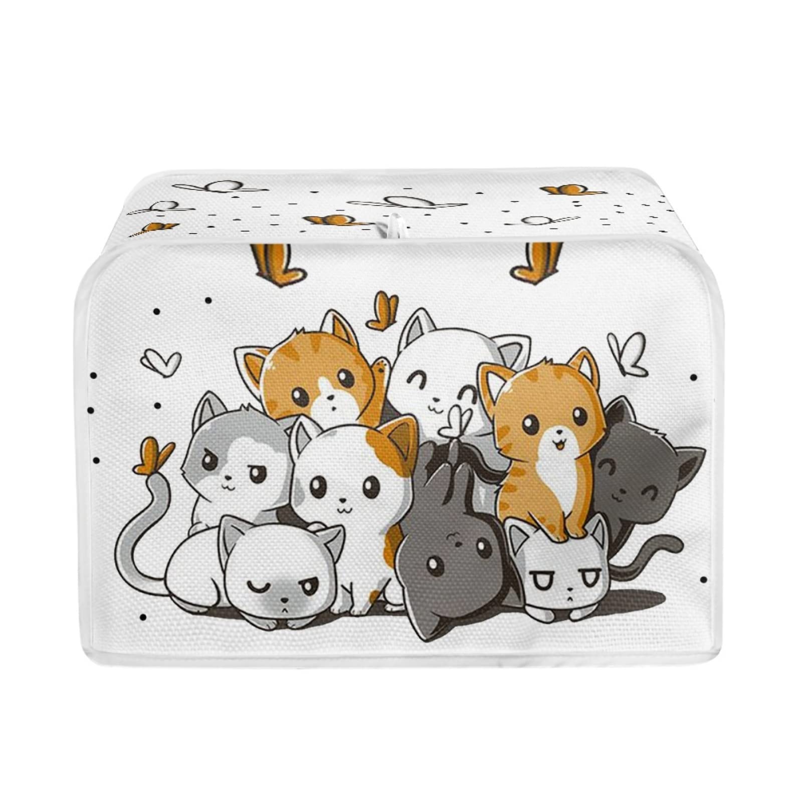 Bulopur Cartoon Cute Cats Printed 2 Slice Toaster Cover Toaster Storage Bag Microwave Toaster Oven Cover, Stain Resistant, Washable & Waterproof