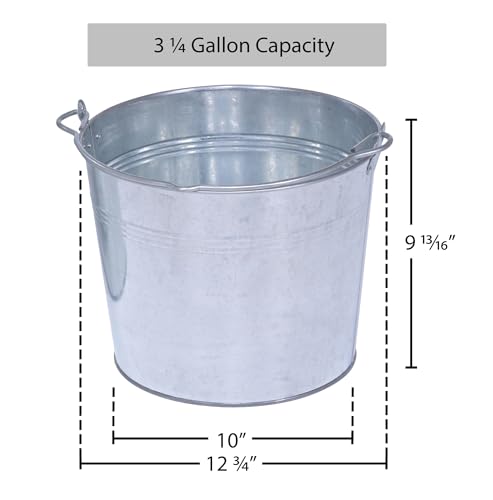 Vestil BKT-GAL-325 Galvanized Steel Bucket, 9-13/16" Depth, 3.25 gallon, 28 pound Capacity, Silver