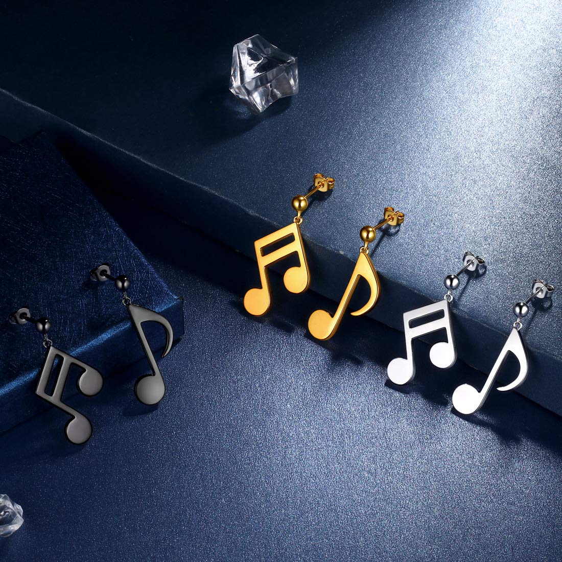 Beautlace Musical Note Staff Stud Earrings Black Gun Plated Asymmetry Treble Clef Music Note Studs Jewelry Gifts for Music Lover KE0044K