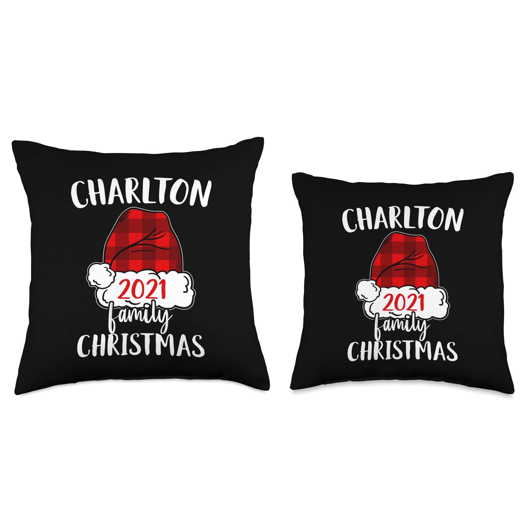 Red plaid Santa Charlton Family 2021 Christmas Christmas 2021 Charlton Matching Pajama Santa Hat Throw Pillow, 18x18, Multicolor