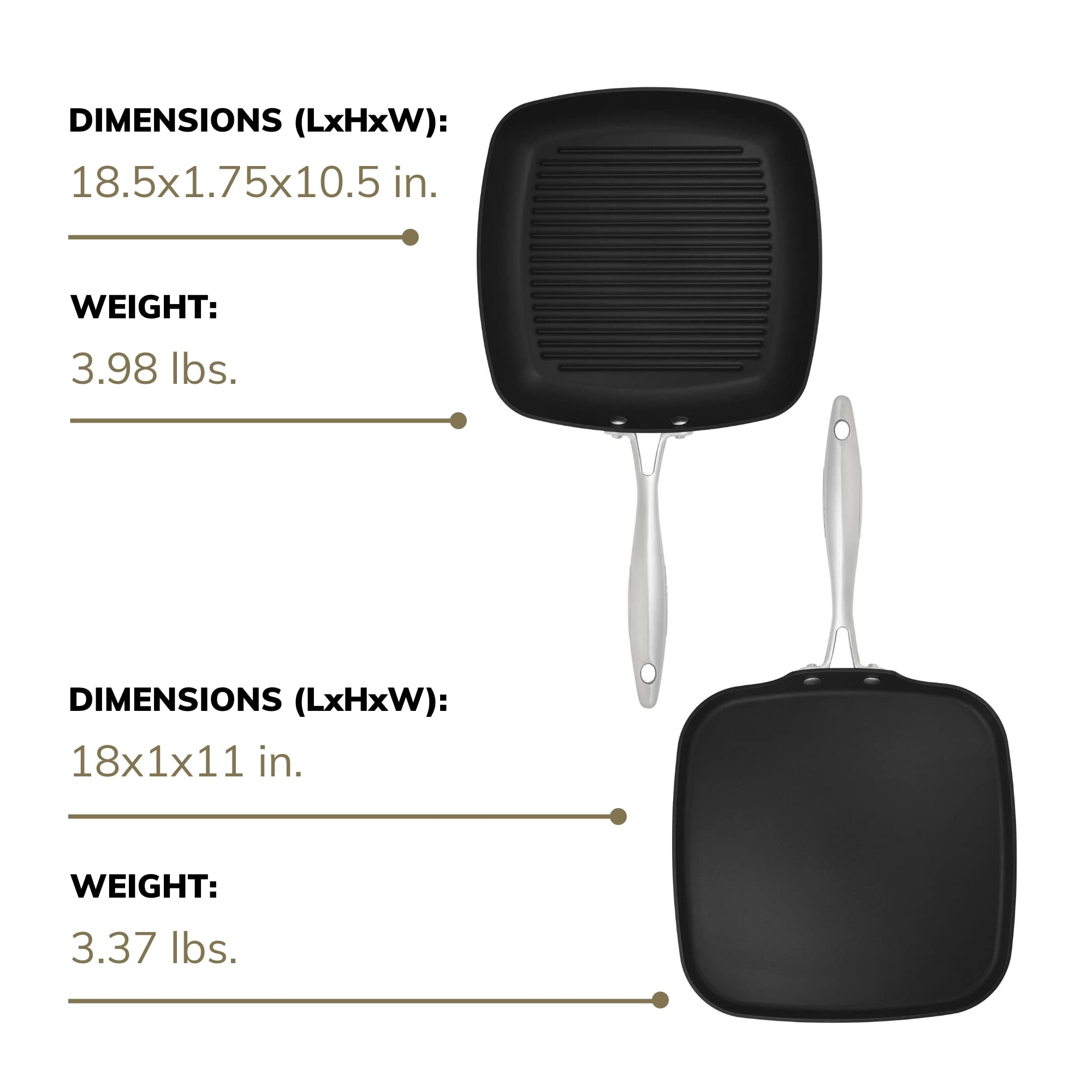 Scanpan Professional 10.5” Square Grill Pan & 11” Griddle - Easy-to-Use Nonstick Cookware - Dishwasher, Metal Utensil & Oven Safe - Made in Denmark