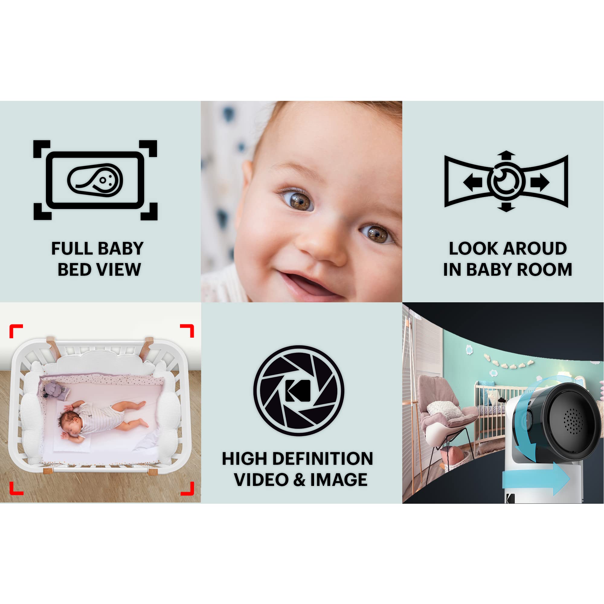 KODAK Cherish C525P Smart Video Baby Monitor, Video for Clear and Confident Check-Ins, User-Friendly Setup and Use and Battery-Life Lasting Through Naptimes or The Whole Night