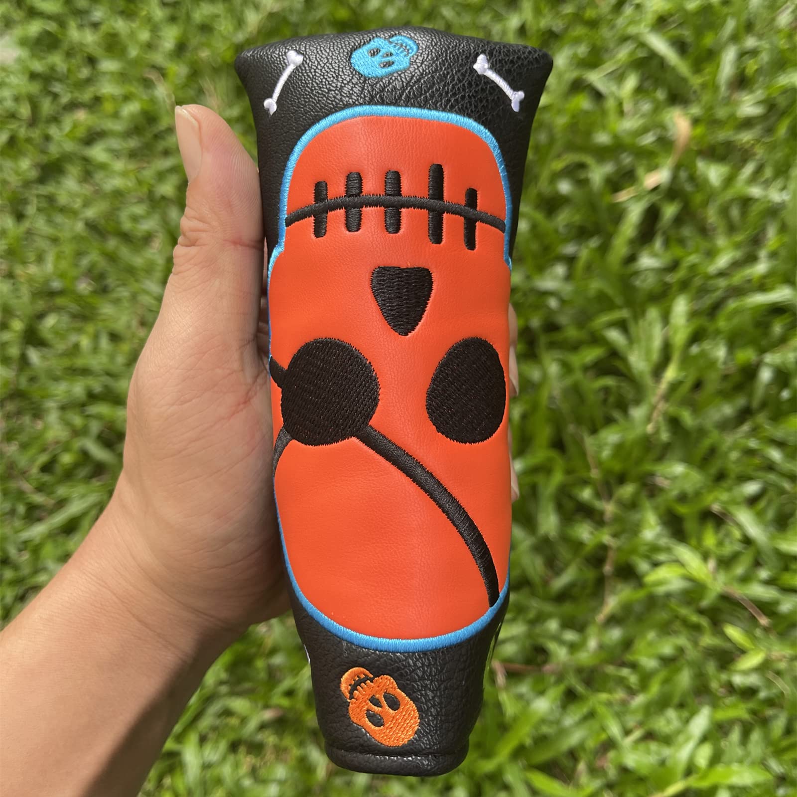 CALONG Calong Golf Putter Headcover Black Skull Blade Style Putters Cover with Velcro Golf Club Head Cover , Black/Orange