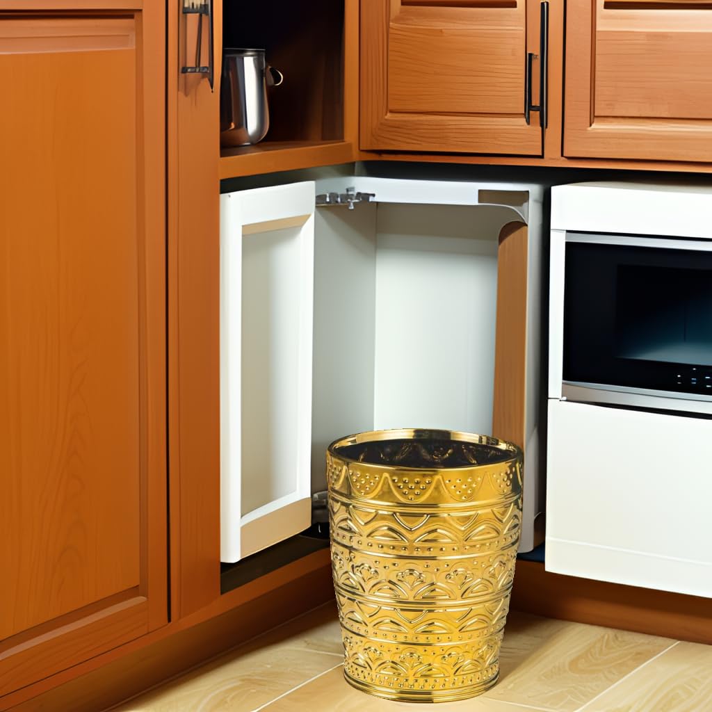 Gold Garbage Can Kitchen Trash Cans Wastebasket, Decorative Garbage Container Bin for Bathroom, Bedroom, Kitchen, Home Office, and Holds Waste(Round,Ceramic,Open Top
