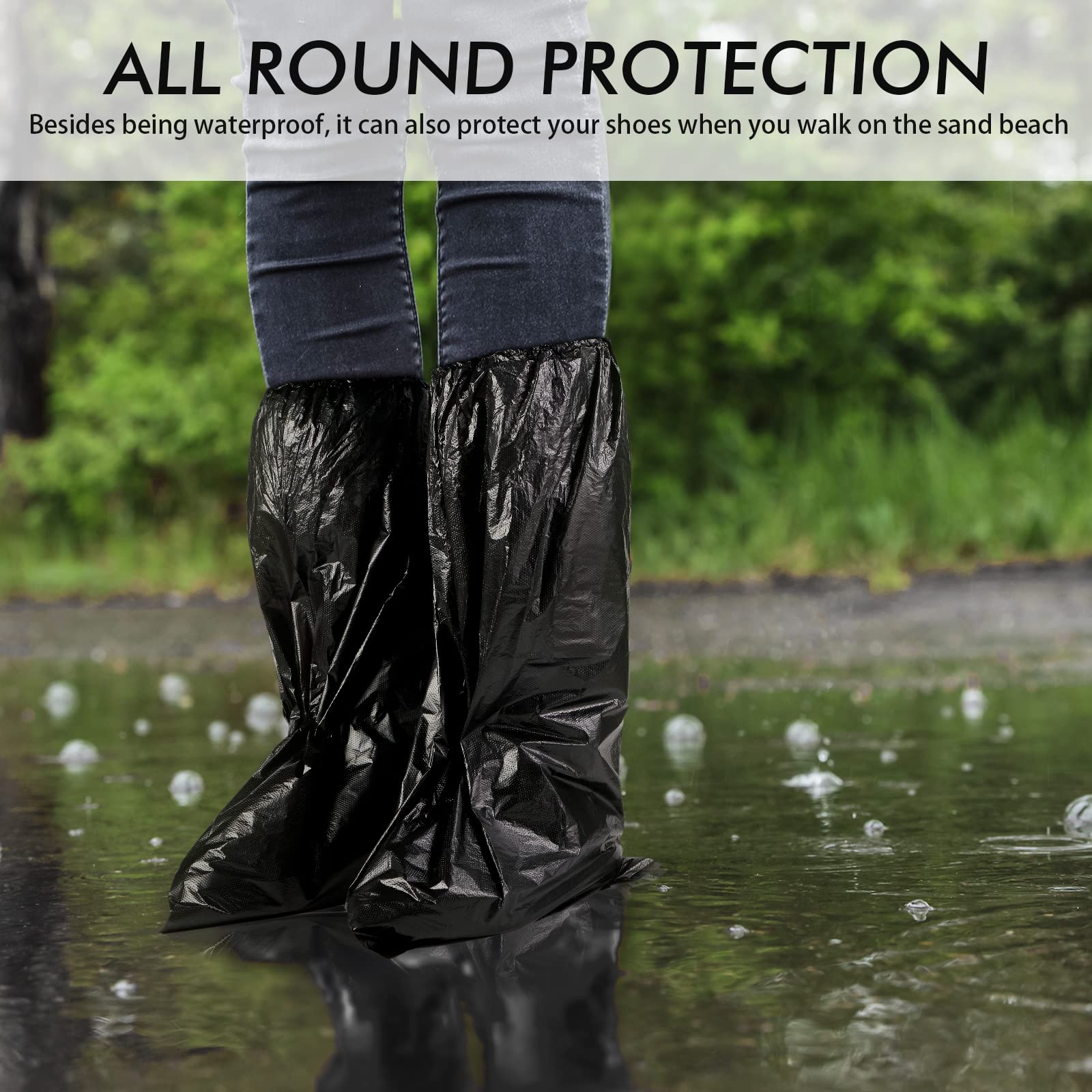Disposable Shoe Covers Disposable Non Slip Plastic Boot Covers Long Waterproof Shoes Covers Safety Boot Shoe Covers 21.6 Inch Tall Shoe Coverings for Men Women Rainy Day Use (Black, 180 Pieces)