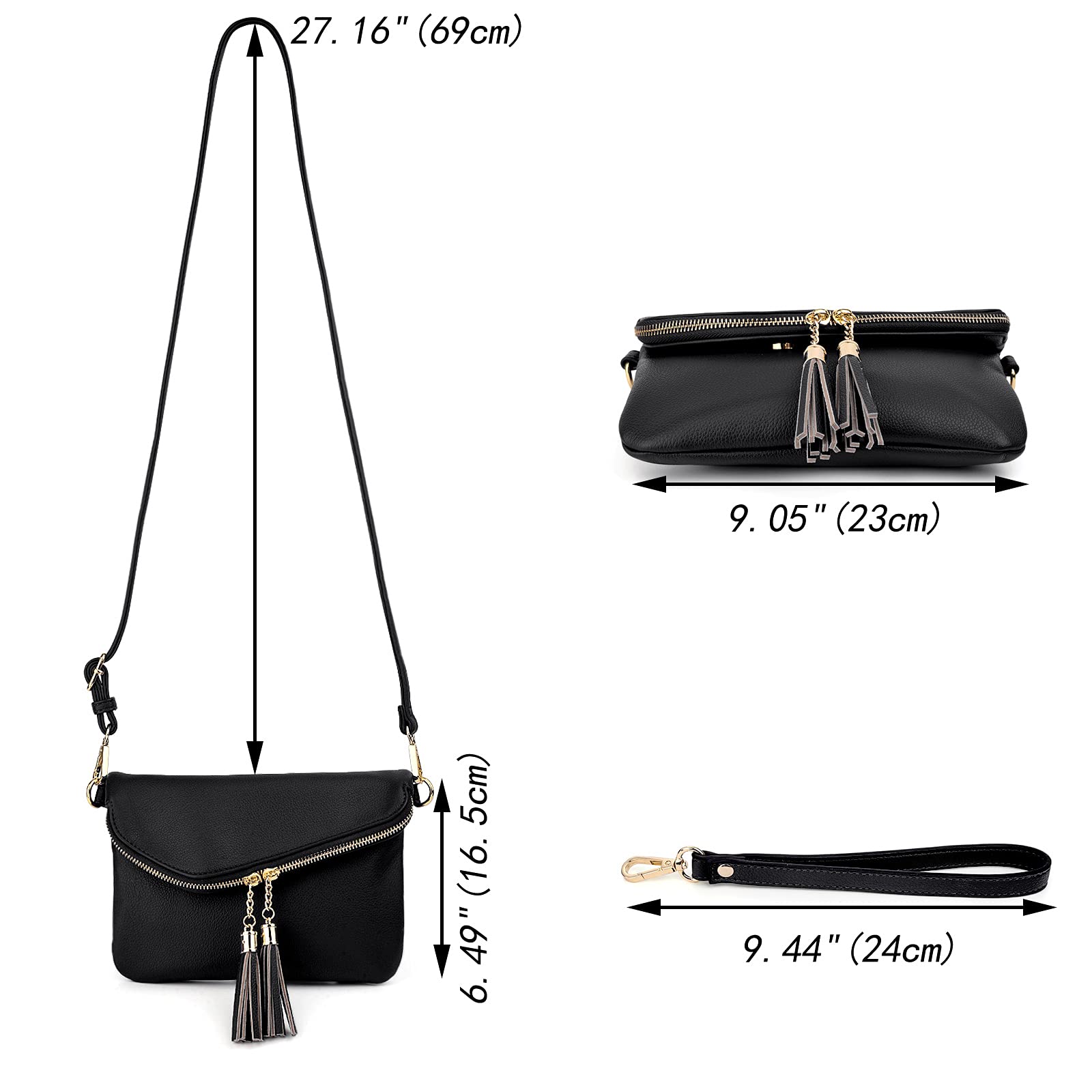 UTO Envelope Wristlet Clutch Crossbody Bag for Women Double Tassel Cellphone Trendy Purse with Strap and Zip Pocket Dahlia Red