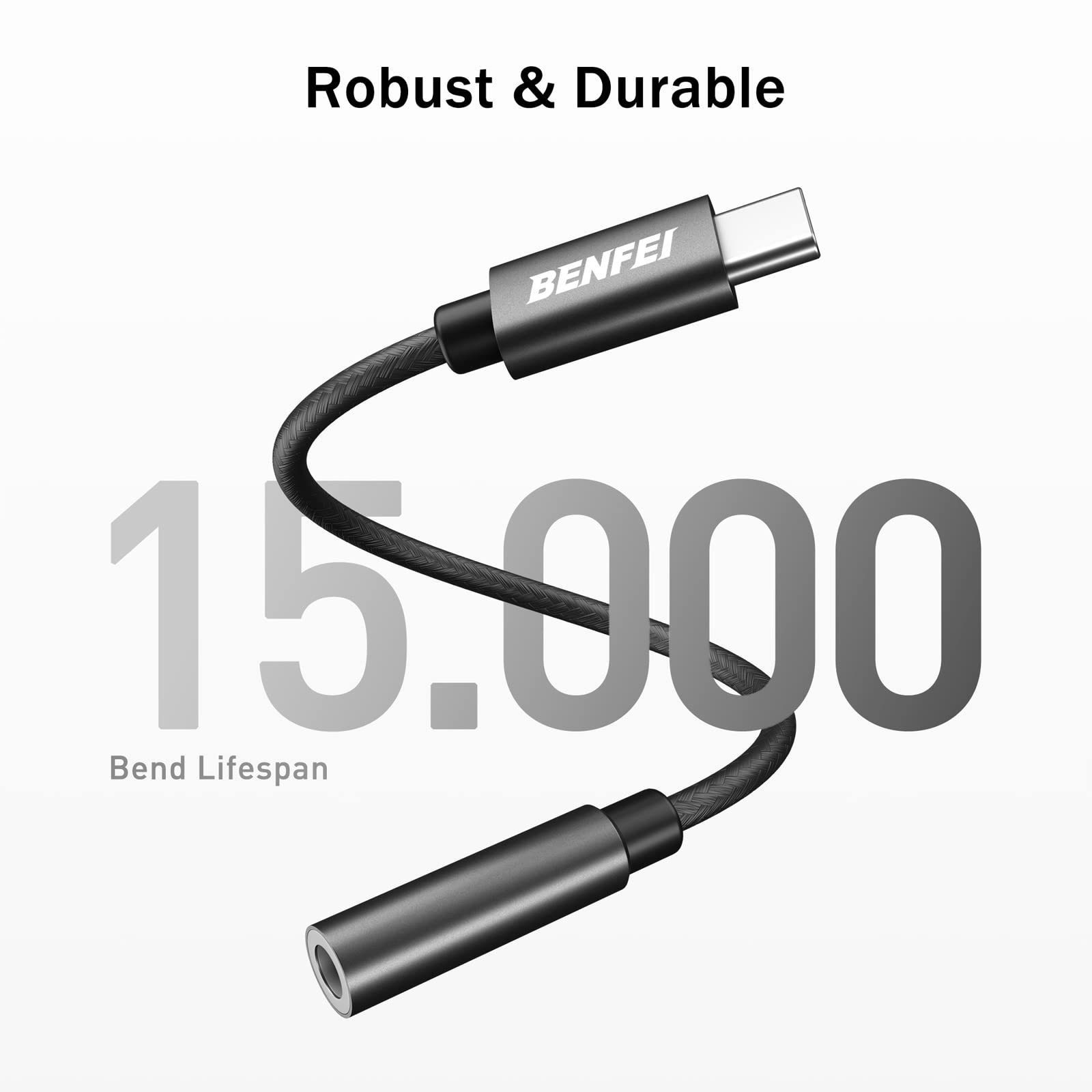 BENFEI USB-C to 3.5mm Headphone Jack Adapter, USB Type-C to 3.5mm Adapter Nylon Cable [DAC Hi-Res] Compatible with iPad Pro New 2018 2019, Pixle 2/XL/3,HTC, Samsung S10/S8/S9/Note 8 - Black