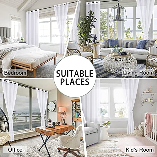 Hiasan White Sheer Curtains for Bedroom with Tiebacks, Lightweight Airy Breathable Voile Drapes Light Filtering Grommet Window Curtains for Living Room, Nursery, Farmhouse, W52 x L63, 2 Soft Panels
