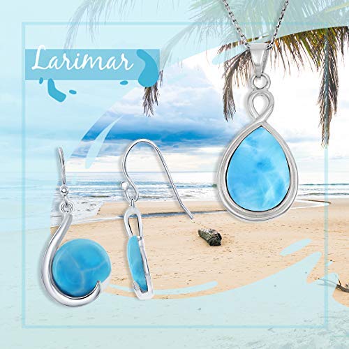 Beaux Bijoux Natural Larimar Sterling Silver Tear Drop Pendant Necklace Vintage Style with 18" Silver Chain Necklace for Women