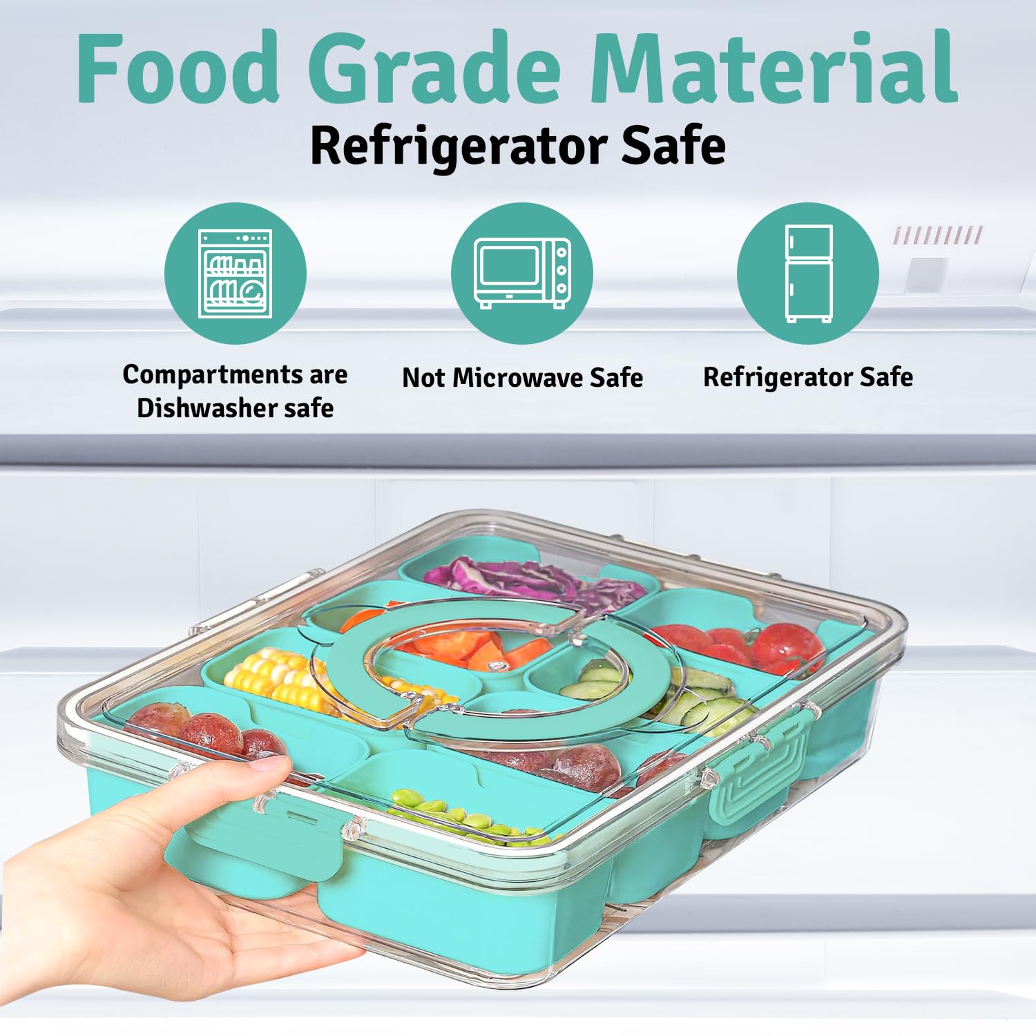 Eggssentials Snackle box & Snack Organizer, Divided Serving Tray with Lid for Travel, Tailgating, Picnic & Party β Portable Snack Box Container for Fruit, Candy, Salad, Spices, Dry Fruits & Snacks
