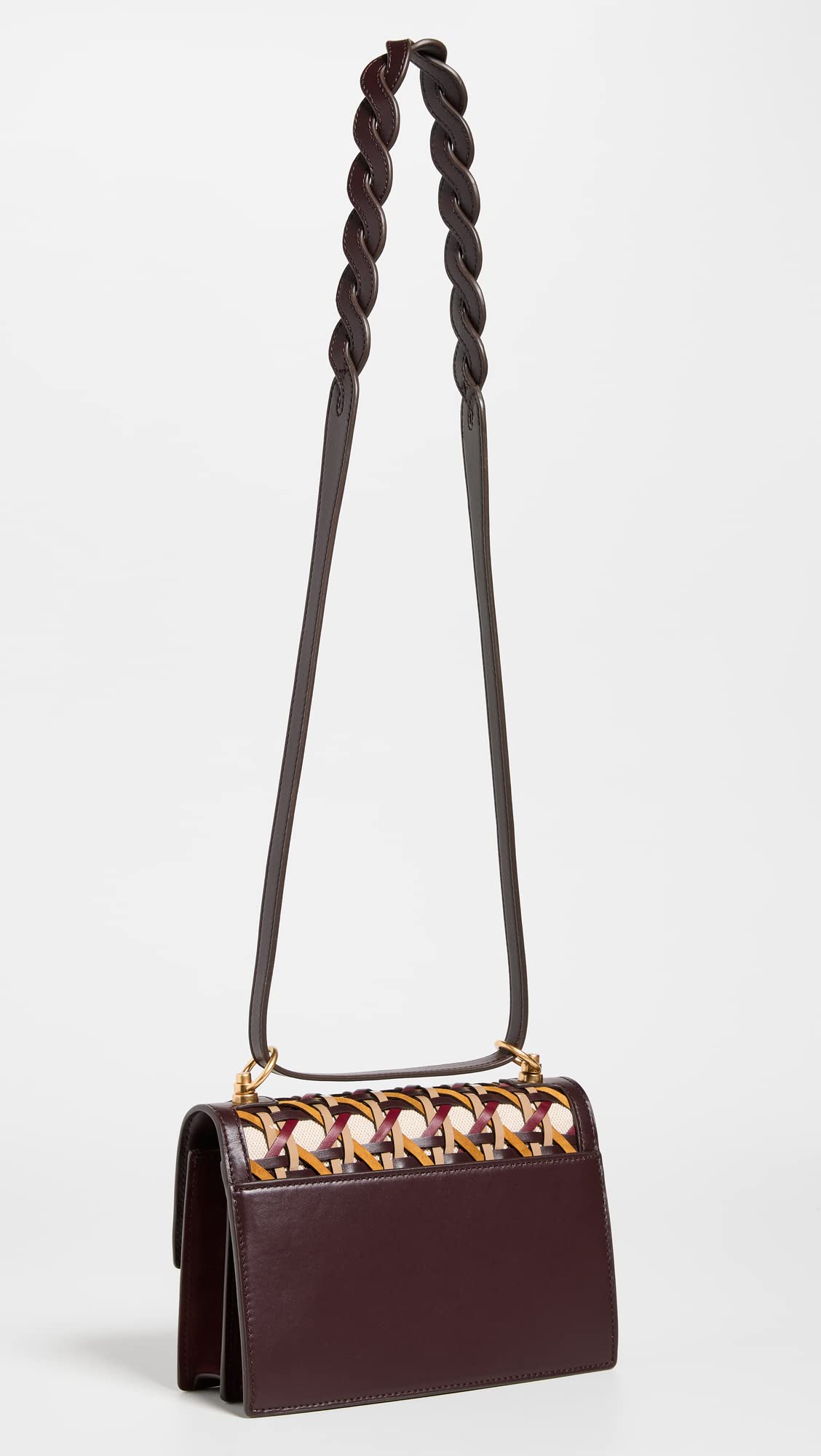 Tory Burch Women's Miller Basketweave Small Flap Shoulder Bag, Tempranillo Mix, Brown, One Size