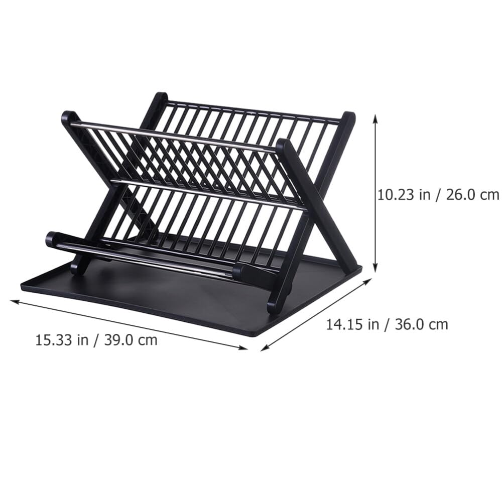 DOITOOL Stainless Steel Dish Drying Rack for Kitchen Counter: 2-Tier Dish Drainer Kitchen Plate Rack with Drainboard - Foldable and Compact for Space-Saving Storage, Black