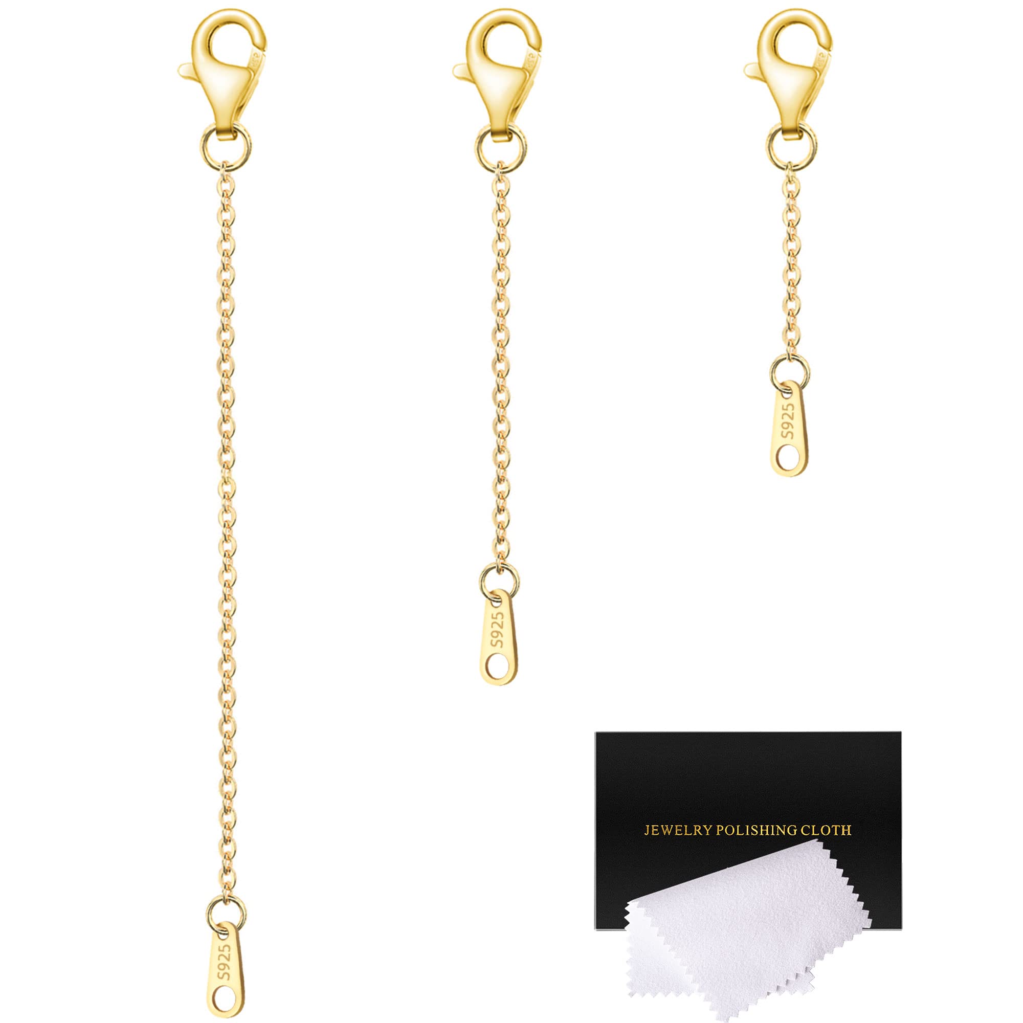 VANBARIS Necklace Extenders Gold Chain Extenders for Necklaces Extensions Sterling Silver Bracelet Extender Gold Necklace Extenders for Women 3 Piece Set, 1 2 3 Inch
