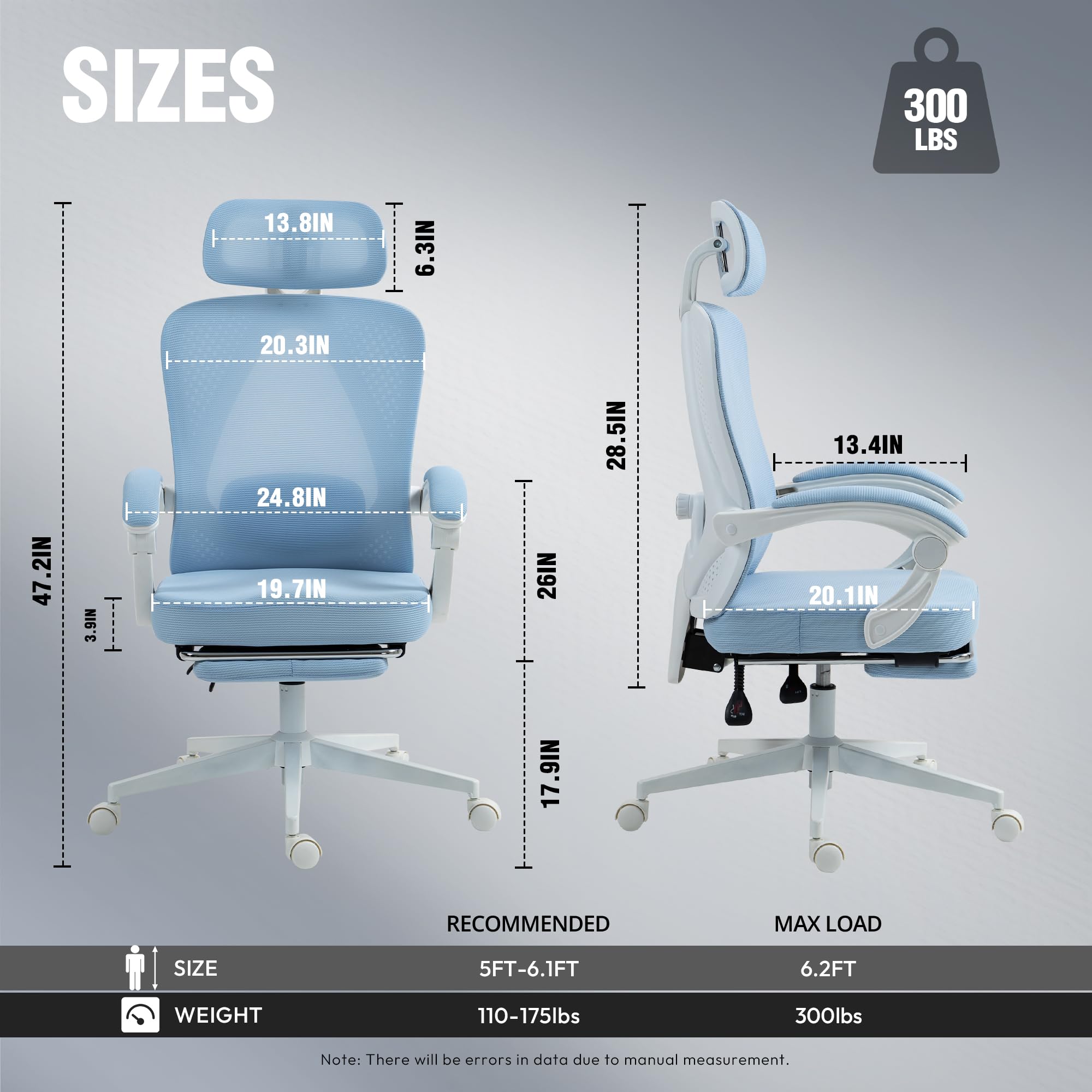 Dowinx Ergonomic Office Chair,Breathable Mesh Computer Chair with Pocket Spring Cushion,Comfy Desk Chair with Adjustable Lumbar Support and Headrest,Steel Base Swivel Task Chair with Footrest,Blue