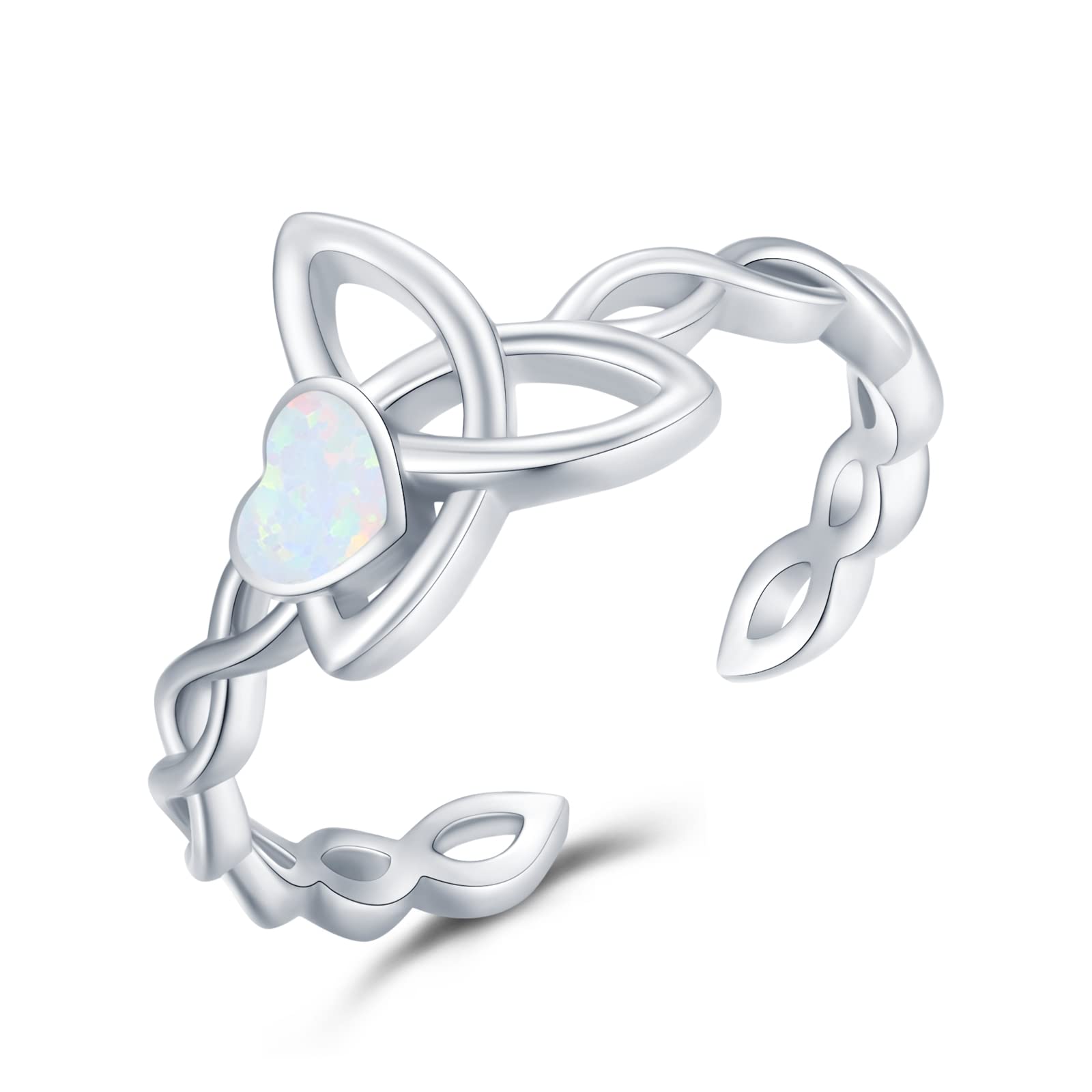 Celtic Ring 925 Sterling Silver Celtic Opal Ring for Women Teens Adjustable Celtic Knot Open Ring Forever Love Heart Opal Celtic Jewelry Gift for Mom Daughter Wife