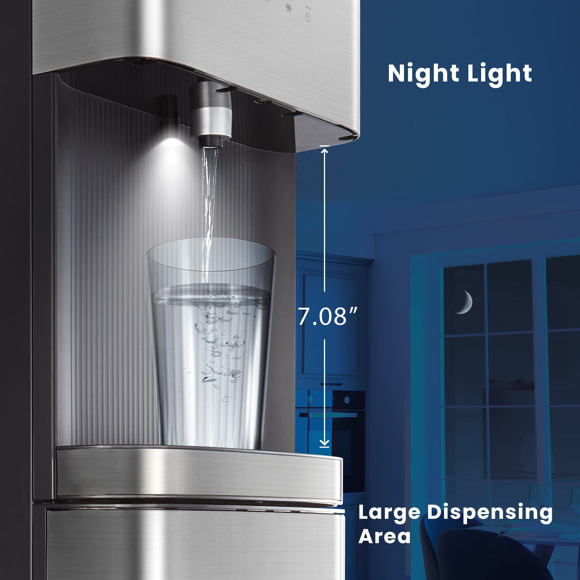 Comfee Ozone Self-Cleaning Bottom Loading Water Cooler, Quick Cooling Water Dispenser with 3 Temperature Settings, Safety Child Lock, Stainless Steel