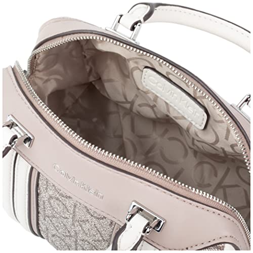 Calvin Klein Blake Top Zip Mini Satchel Crossbody, Almond/Taupe/Cherub White Logo,One Size