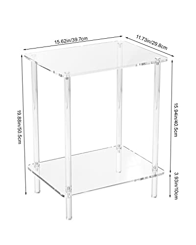 KSacry Small Acrylic Side Table for Small Spaces, 3 Tier Clear Side Table,Small Nightstand/Bedside Table/End Table for Living Room, Bedroom, Bathroom,15.75" L x 11.81" W x 20" H