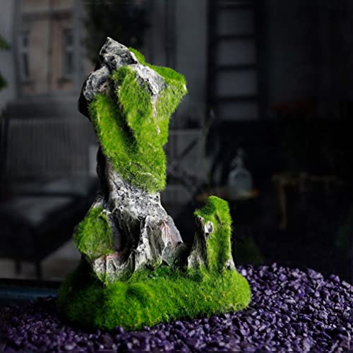 NW Wholesaler 6.75 Inch Fish Tank Mossy Rock Fish Tank Decoration - Fish Hideaway for Saltwater and Freshwater Aquarium Decor