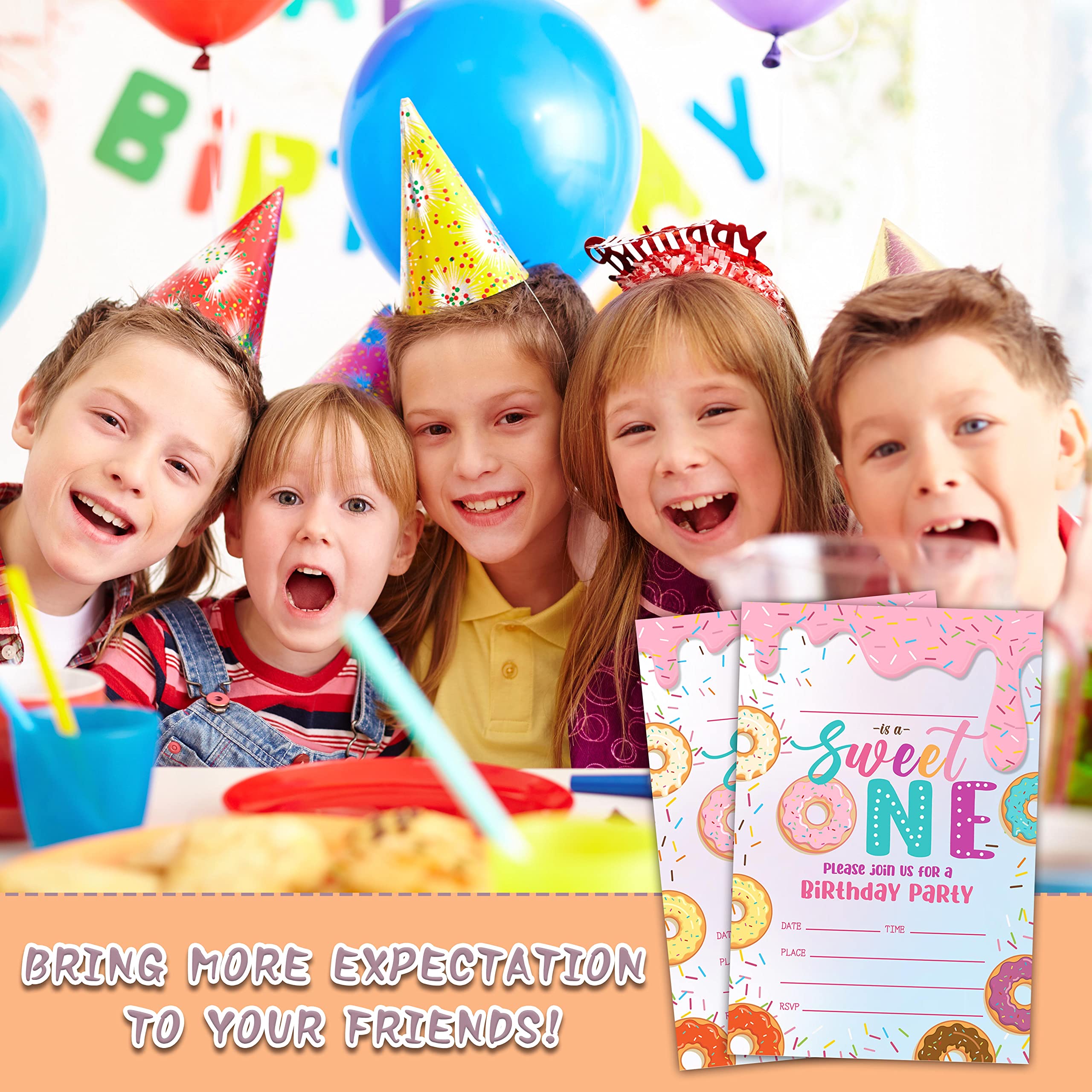 YQV Donut Sweet One Birthday Party Invitations, 20-Count Donut First Birthday Party Invites With Envelopes-HBYQK-B46