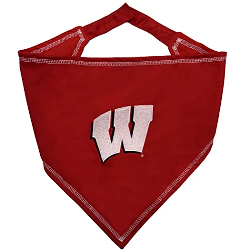 Pets First NCAA Wisconsin Badgers Tie Bandana, Small/Medium. Dog Bandana Scarf Bib for Pet Cat Dog. The Ultimate Game-Day, Party Bandana (WI-3550-S-M)