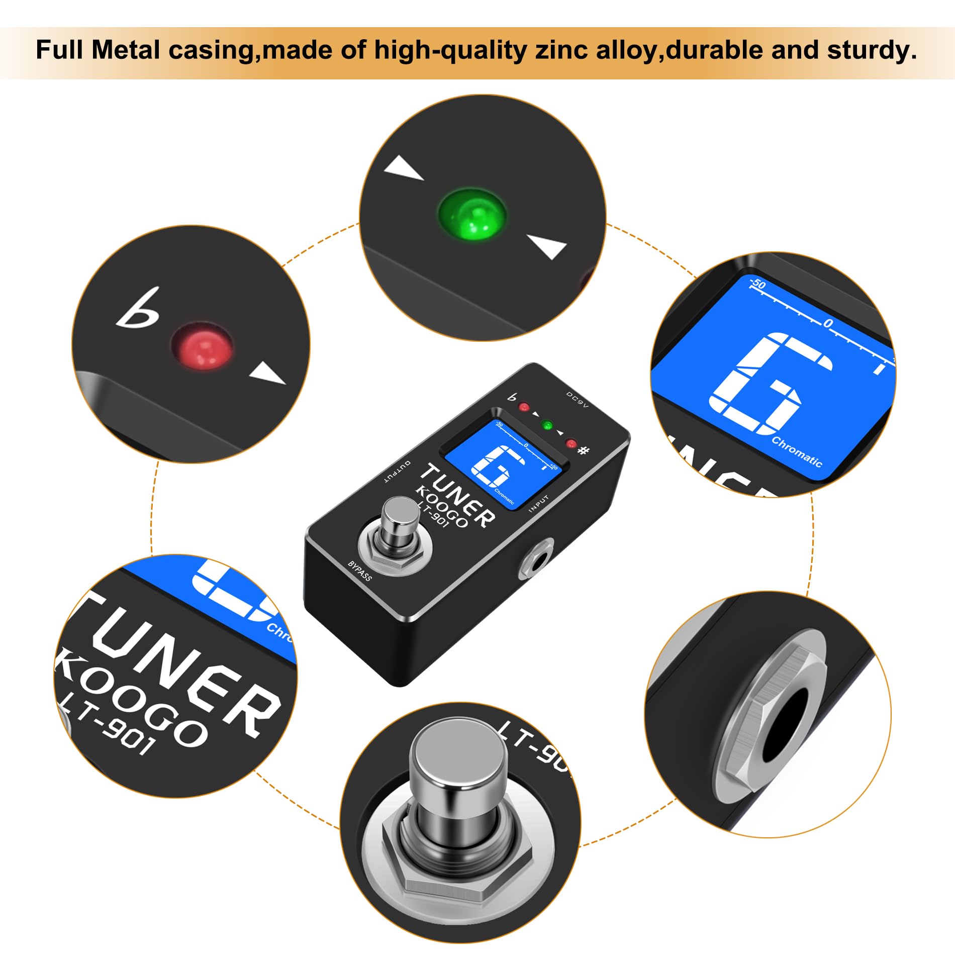 Koogo Tuner Pedal High Precision Chromatic Guitar Tuners Pedal True Bypass