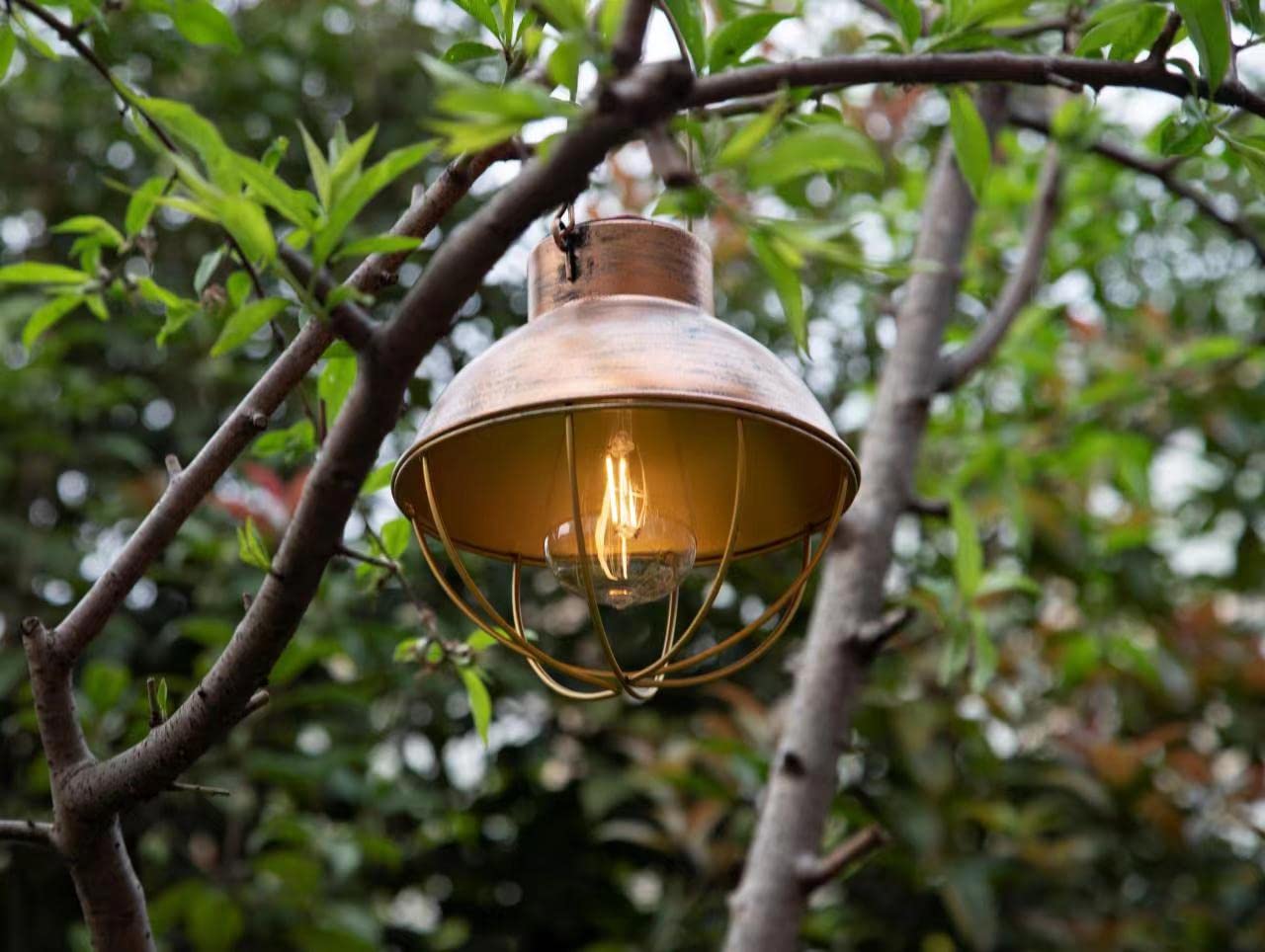 YAKii 2 Pack Solar Lantern Hanging Waterproof Outdoor Metal Solar Lamp with Warm White Light Decorate for Yard Garden Pathway Patio Porch Decor (Gold)