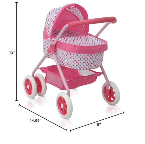 Kookamunga Kids Unicorn Reversible Doll Pram with Diaper Bag. for Kids Aged 3+ Fits Dolls up to 18". Doll not Included.