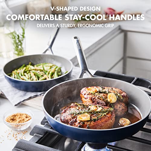 GreenPan GP5 Hard Anodized Healthy Ceramic Nonstick 9.5β & 11β 2 Piece Frying Pan Skillet Set,Heavy Gauge Scratch Resistant,Stay-Flat Surface, Induction, Mirror Finish Handle,Oven Safe,PFAS-Free, Blue