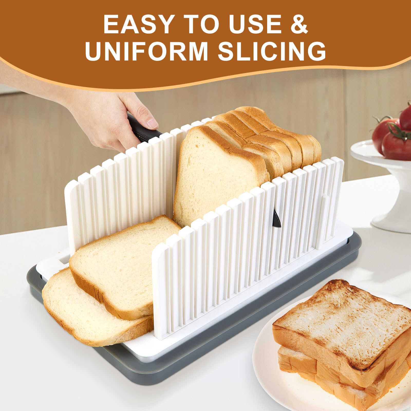 Bread Slicer for Homemade Bread, Raipeu Bread Slicing Cutting Guide Adjustable Width Length, Compact Bread Slicer Guide with Crumb Tray for Sourdough Round, Cakes, Bagels