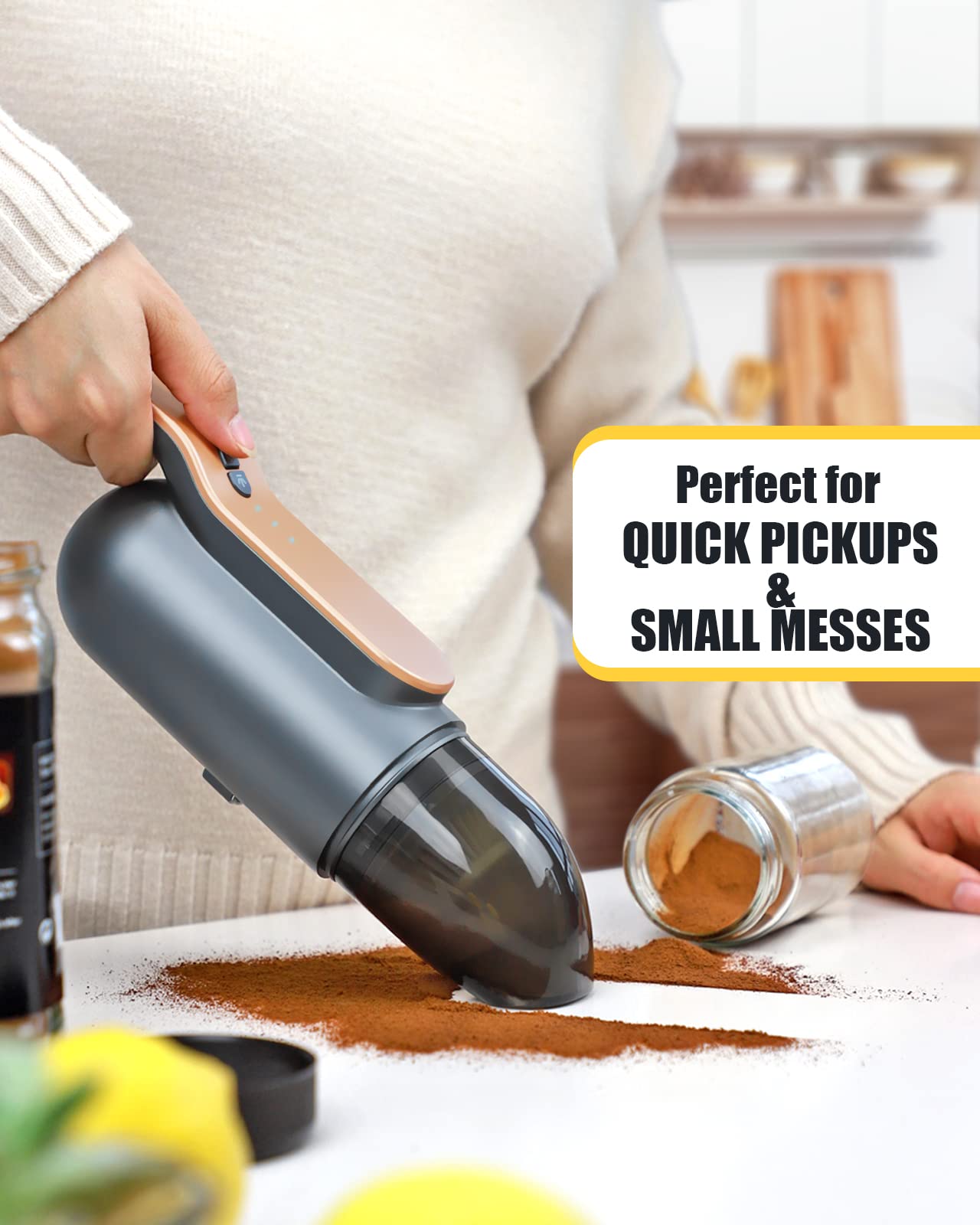 Qisuten Handheld Vacuum Cordless Cleaner - Mini Car Vacuum Cordless Rechargeable, Powerful Portable Rechargeable Hand Held Vacuum for Home Pet Hair Office Keyboard Car (Grey+Orange)