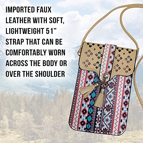 PGI Traders Southwestern Cell Phone Bag | Crossbody or Shoulder Wallet Purse | Magnetic Snap Closure | Interior Pocket in Pouch | Touchscreen for Smartphone | 51” Long Removable Strap