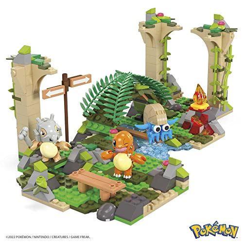 Bundle of MEGA Pokémon Jungle Ruins, Cubone Charmander Omanyte, with 464 Pieces + MEGA Pokémon Kanto Region Team with 130 Pieces, 4 Poseable Characters