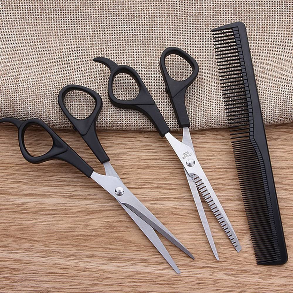 Cinlla Hair Scissors Hair Cutting Scissors Thinning Shears Haircut Barbers Salon Hair Styling Tool - 6 Inch Scissors Black with Comb