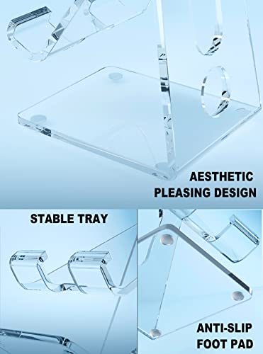 FUCDTEF Acrylic Cell Phone Stand for Desk, Clear Cell Phone Holder, Desktop Mobile Stand Compatible with iPhone 12 13 14 Pro Max, Samsung Galaxy