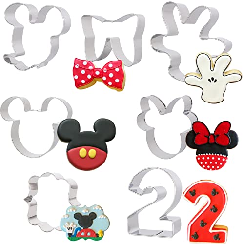 Cartoon Mouse Cookie Cutters, 8 Pack Baking Molds Stainless SteelĀ Biscuit Sandwich Cake Cutter Set for 2nd Birthday Party Supplies Favors