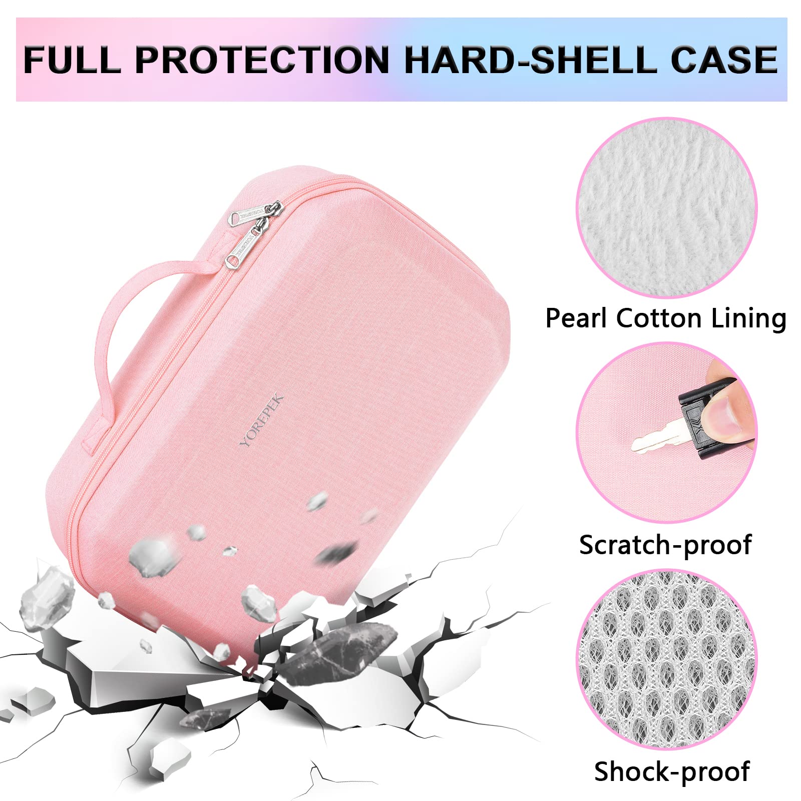 YOREPEK Cute Carrying Case Compatible with Oculus Quest 2 Headsets, Basic Elite Strap, Controllers and VR Accessories for Women, Hard Meta Carry Bag for Travel and Home Storage - Pink