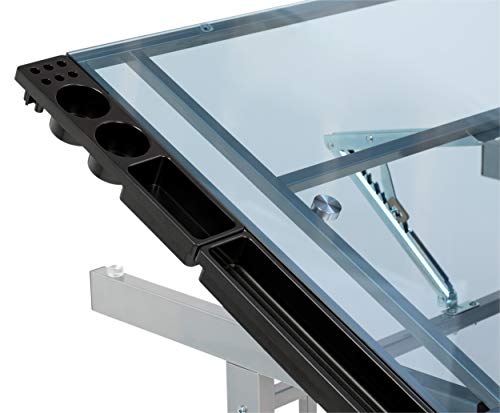 SD Studio Designs Studio Designs 2 Piece Vision Modern Metal Hobby, Craft, Drawing, Drafting Table, Mobile Desk with 40.75" W x 25.75" D Angle Adjustable Top in Silver/Blue Glass
