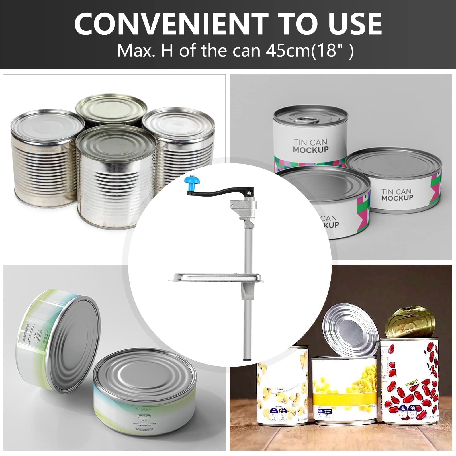 Commercial Can Opener, 18" Old Reliable Manual Can Opener with Plated Steel Base For Cans, Heavy Duty Industrial Can Opener,Screw Down Base, Ergonomic Handle (Manual Can Opener)